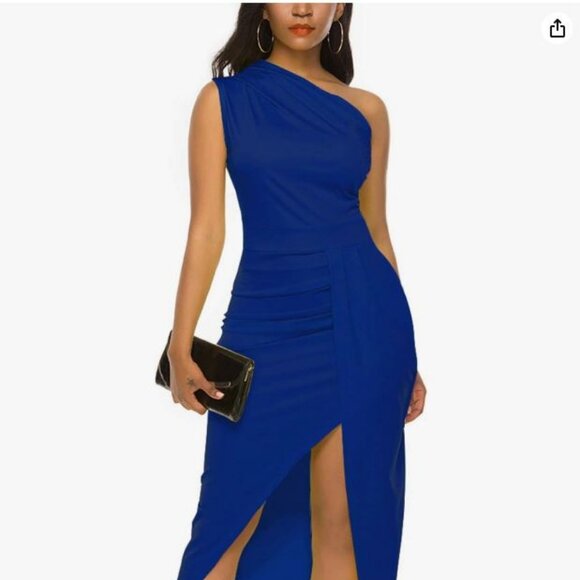 Nature Comfy | Dresses | Lilyin Womens Elegant One Shoulder Sleeveless Ruched High Slit Solid ...